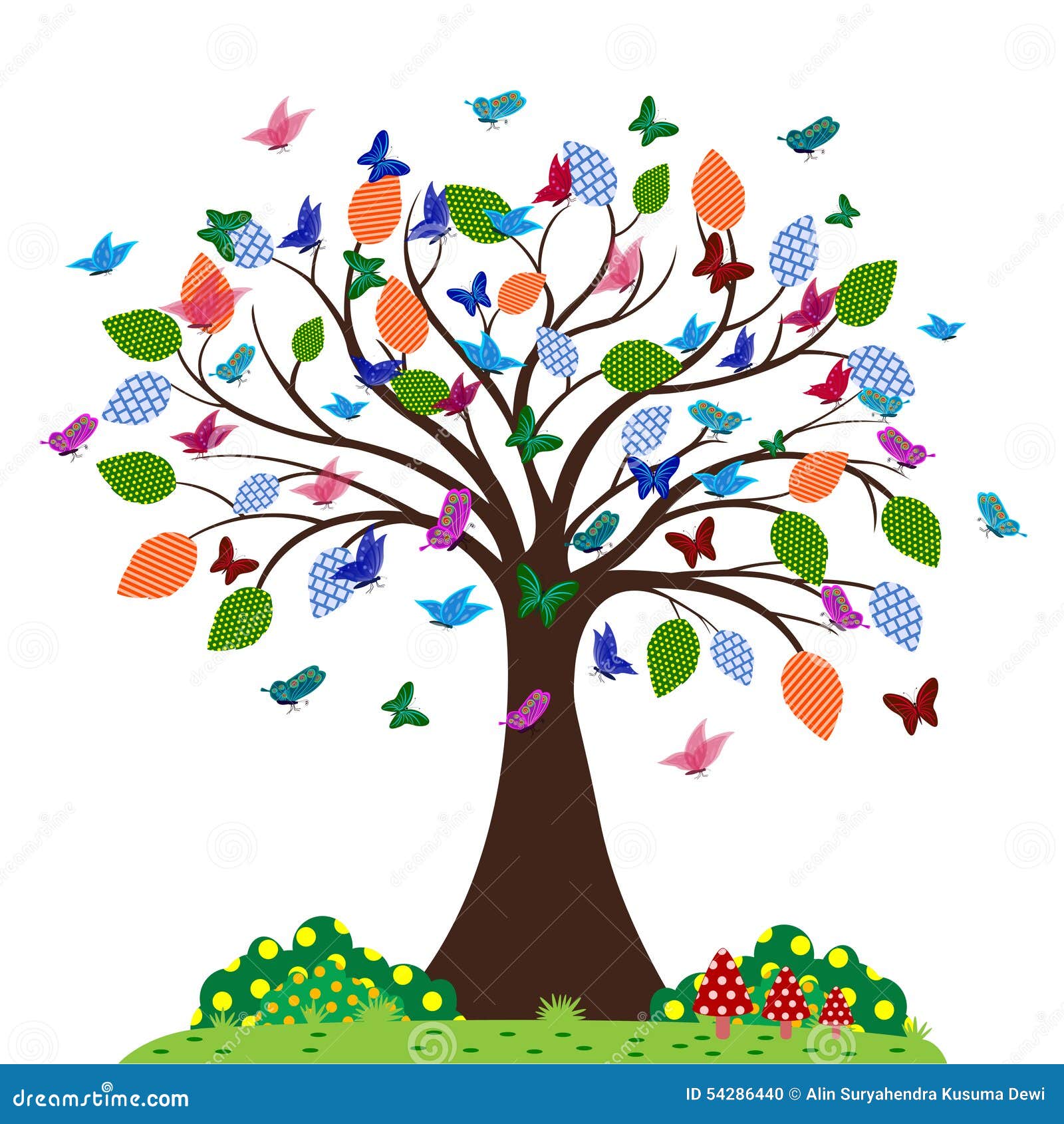 Butterflies Fly Around the Tree Stock Vector - Illustration of happy ...