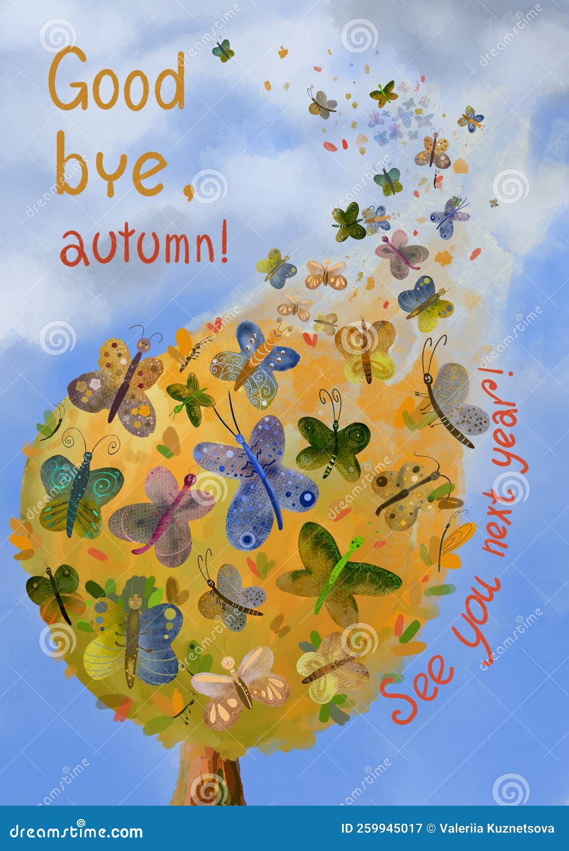 Butterflies Fly Away from the Tree Illustration Stock Illustration ...