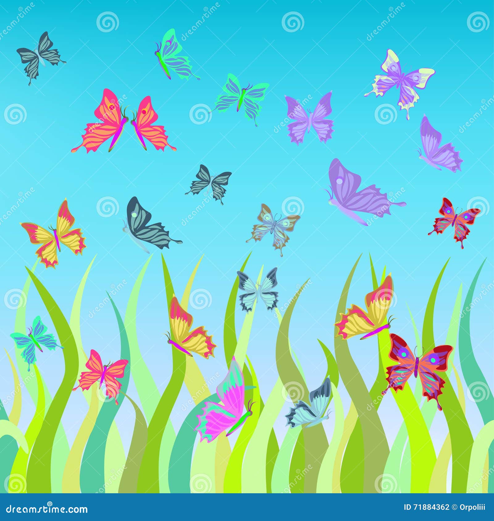 Butterflies Fly Over the Grass. Vector Illustration Stock Vector ...