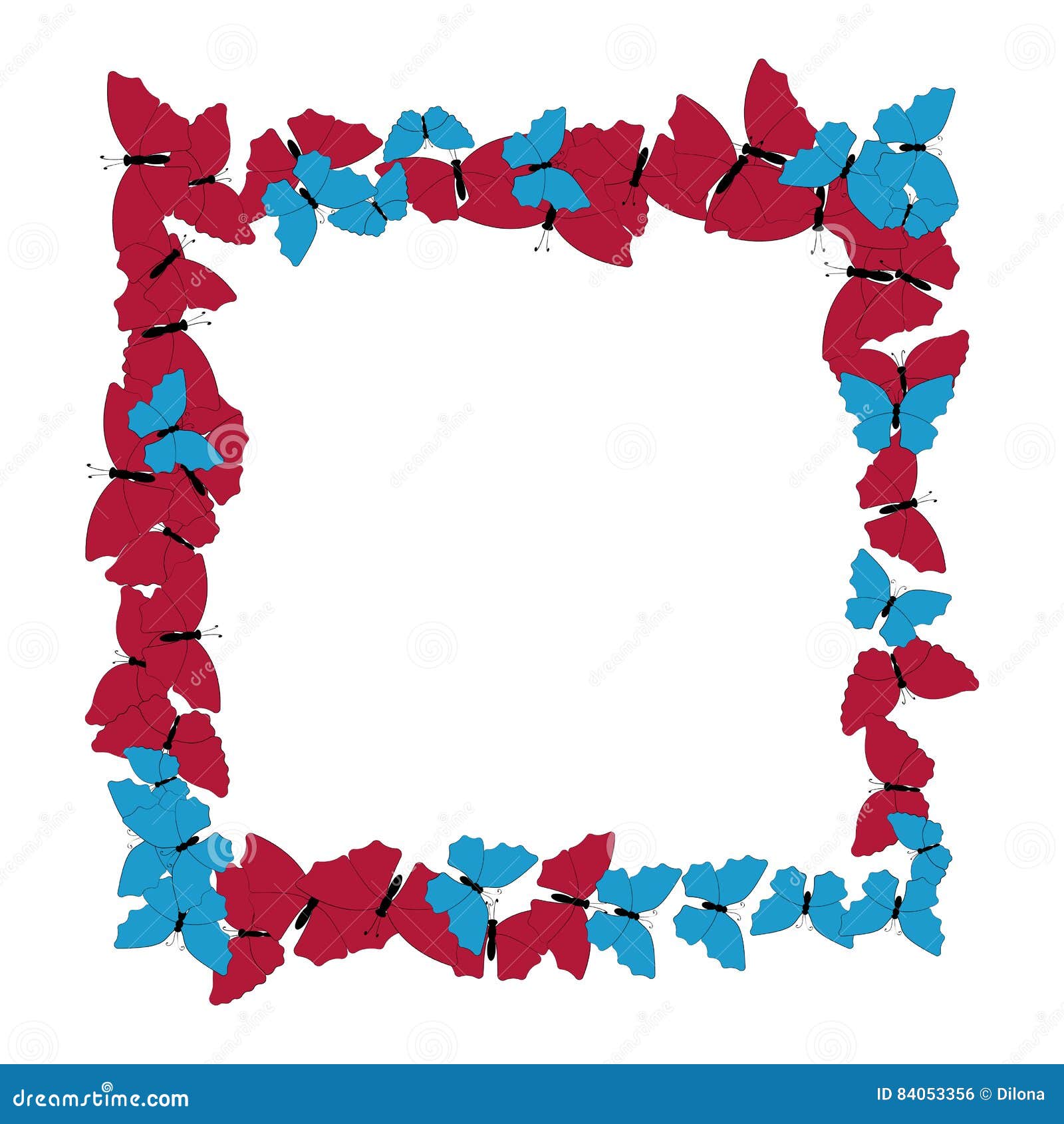 Butterflies Frame. Square Pattern. Border of Butterflies Isolated on ...