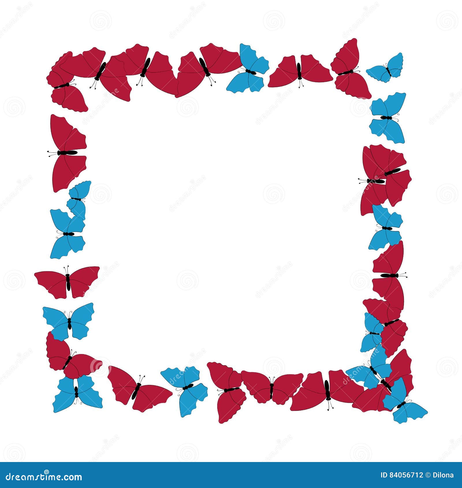 Butterflies Frame. Square Pattern. Border of Butterflies Isolated on ...