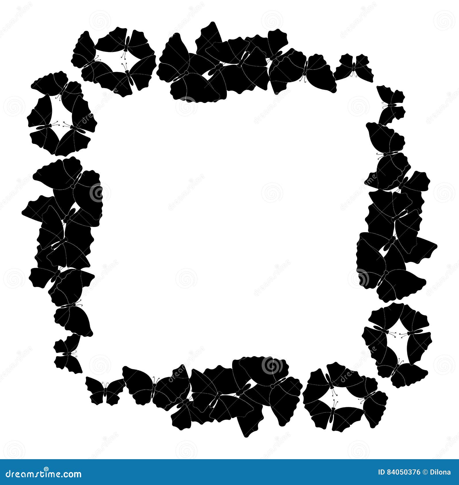 Butterflies Frame. Square Pattern, Border. Wreath of Black Butterflies ...