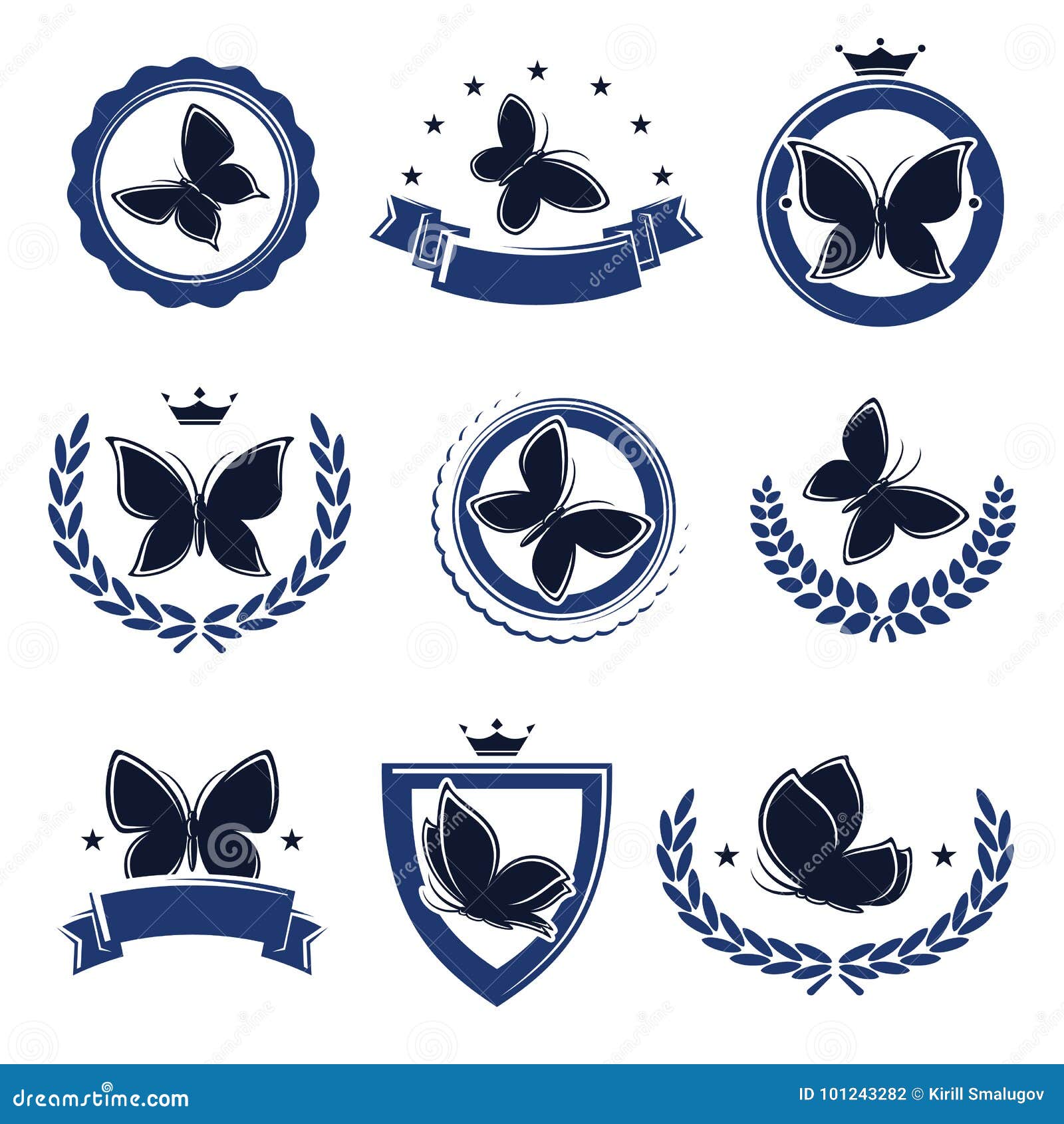 Butterflies Labels and Elements Set. Vector Stock Vector - Illustration ...