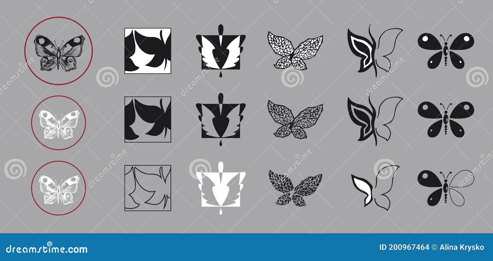 Set Of Vector Graphic Abstract Vector Logos Of Butterflies Stock Vector