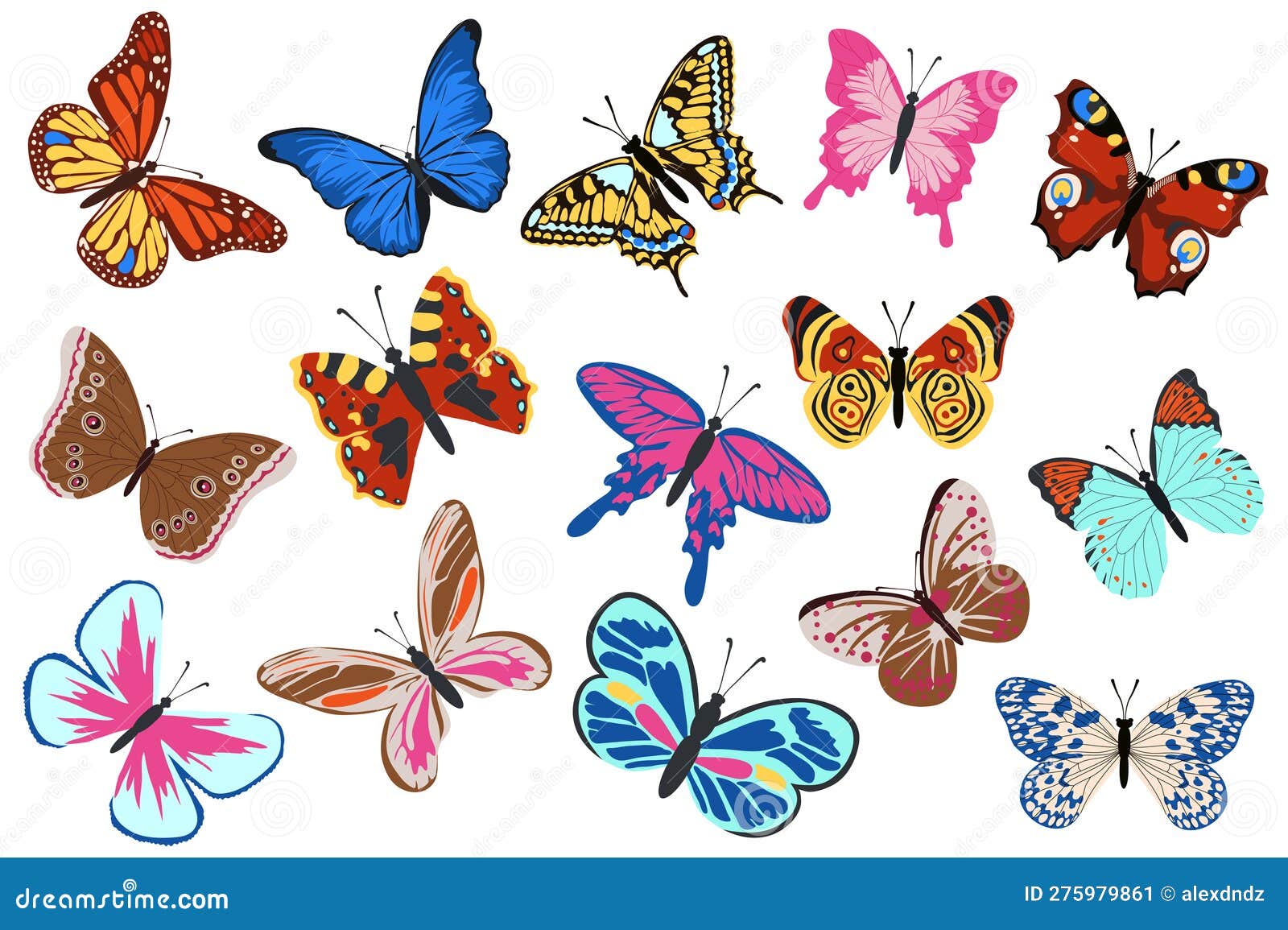 Butterflies Mega Set Elements in Flat Design. Vector Illustration ...