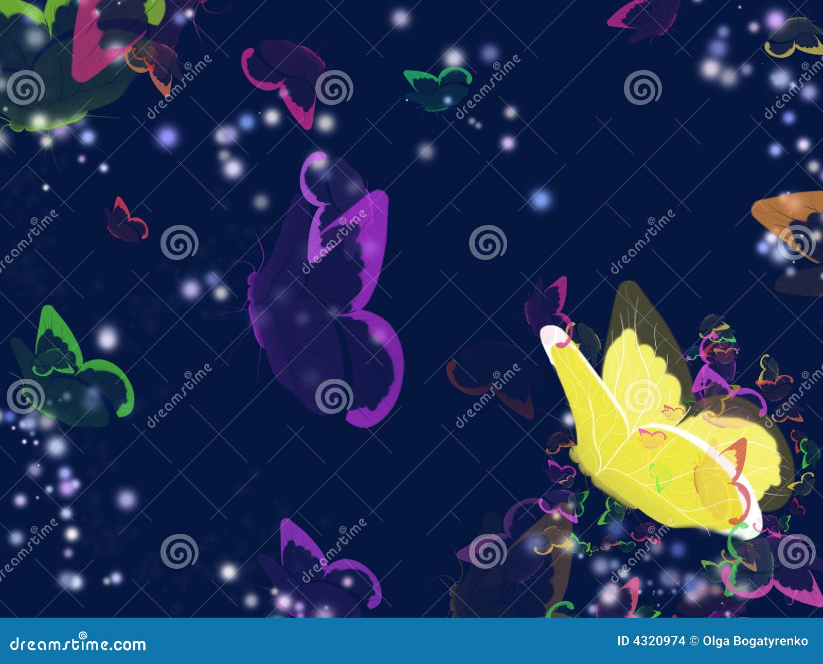 Butterflies at Night Background Stock Illustration - Illustration of ...