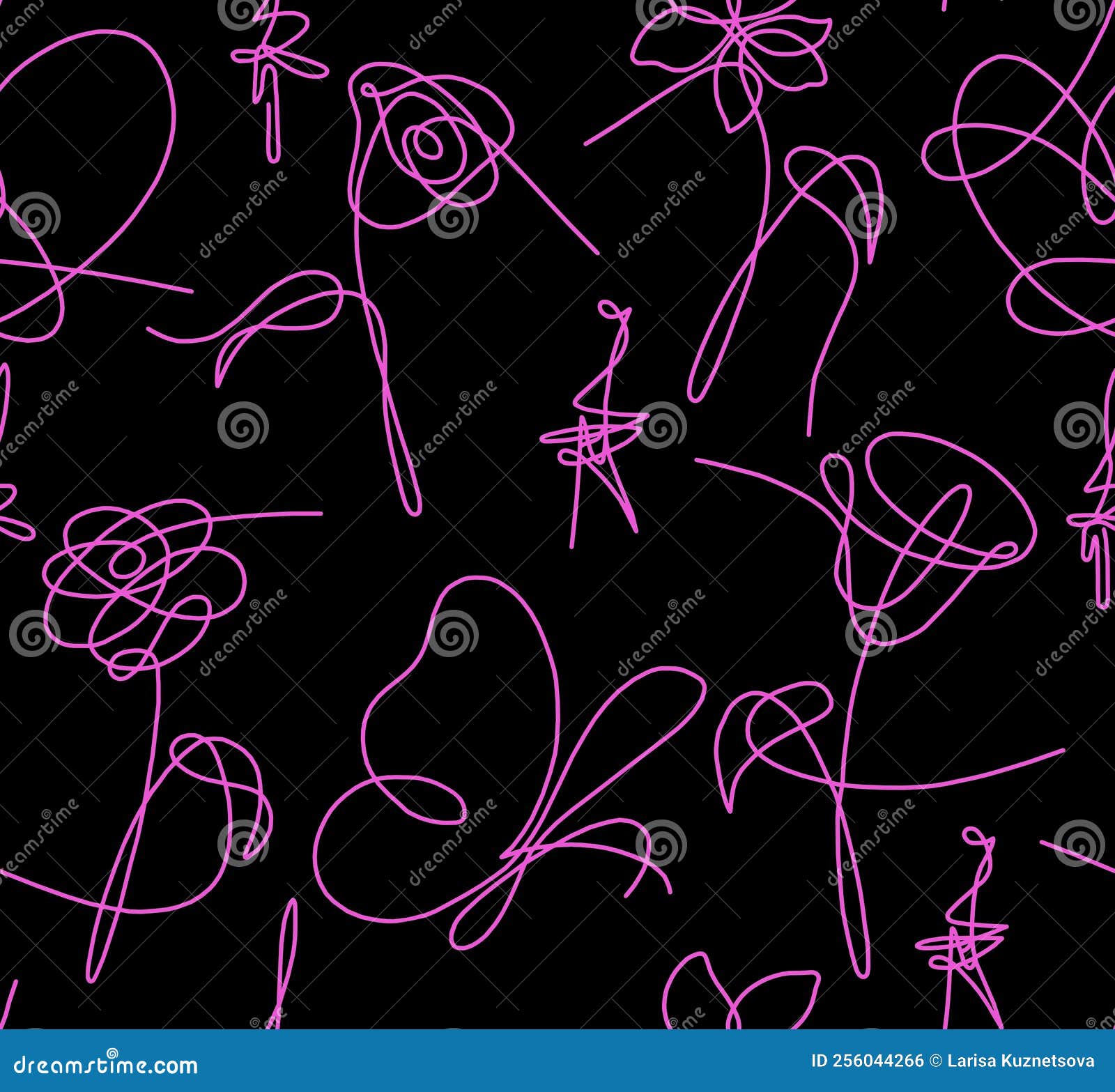 Butterflies Painted with Pink Lines on a Black Background. Stock ...