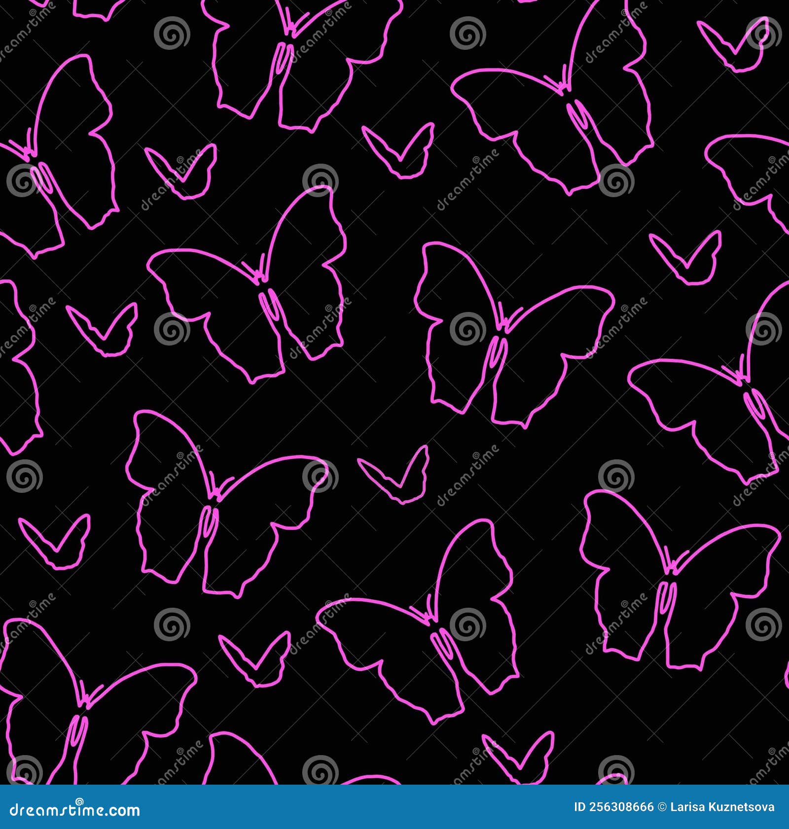 Butterflies Painted with Pink Lines on a Black Background Stock ...