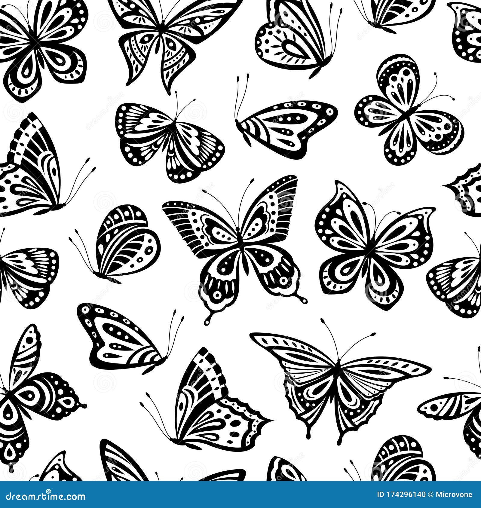 Butterflies Pattern. Romantic Flying Butterfly Seamless Texture ...