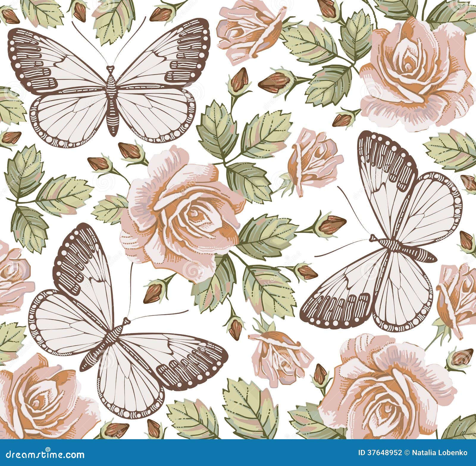 Butterflies. Roses. Flowers. Beautiful Background. Stock Vector ...
