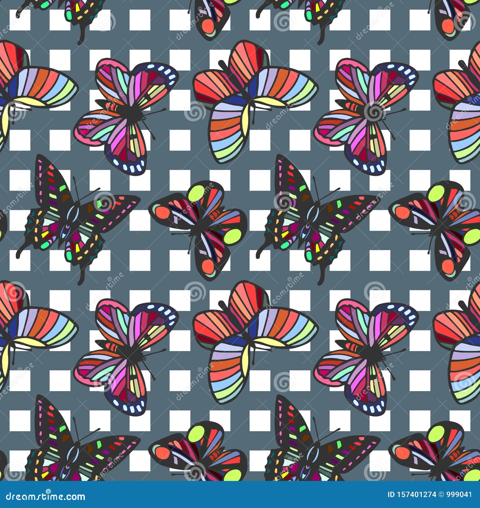 Butterflies Seamless Pattern. Eps10 Vector Illustration. Hand Drawing ...