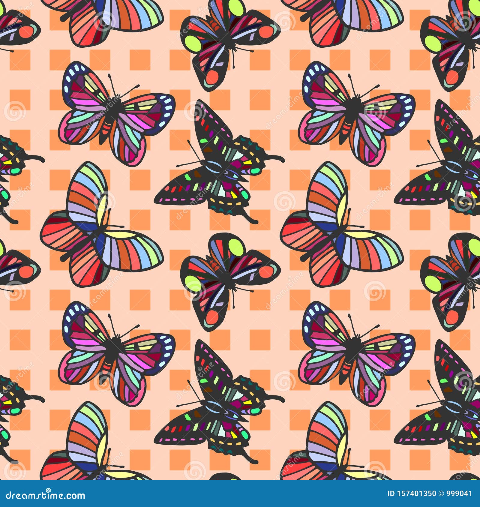 Butterflies Seamless Pattern. Eps10 Vector Illustration. Hand Drawing ...