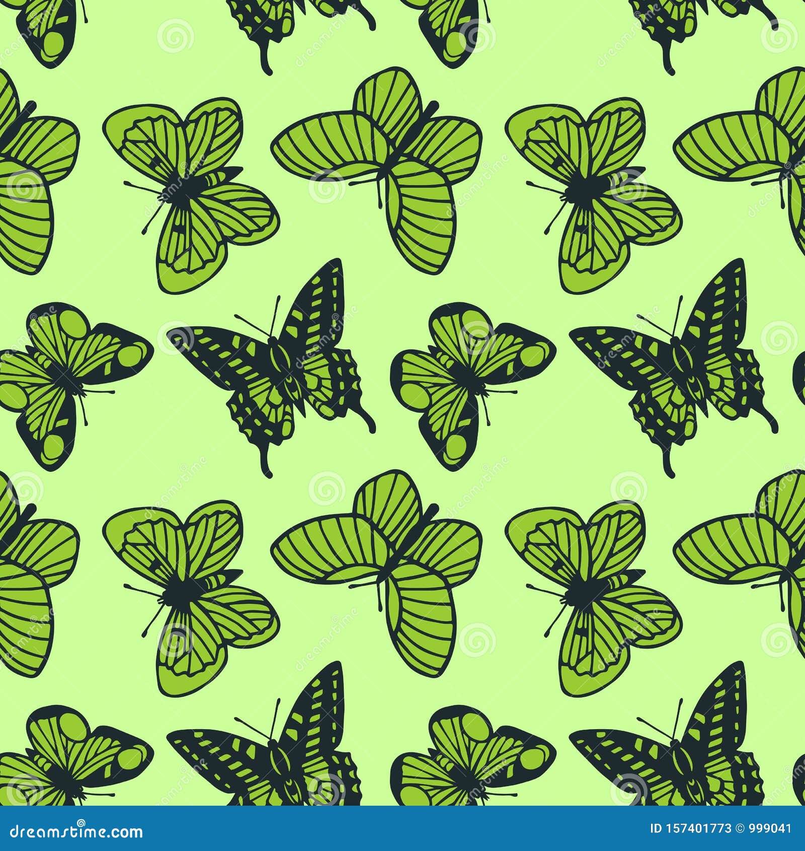 Butterflies Seamless Pattern. Eps10 Vector Illustration. Hand Drawing ...