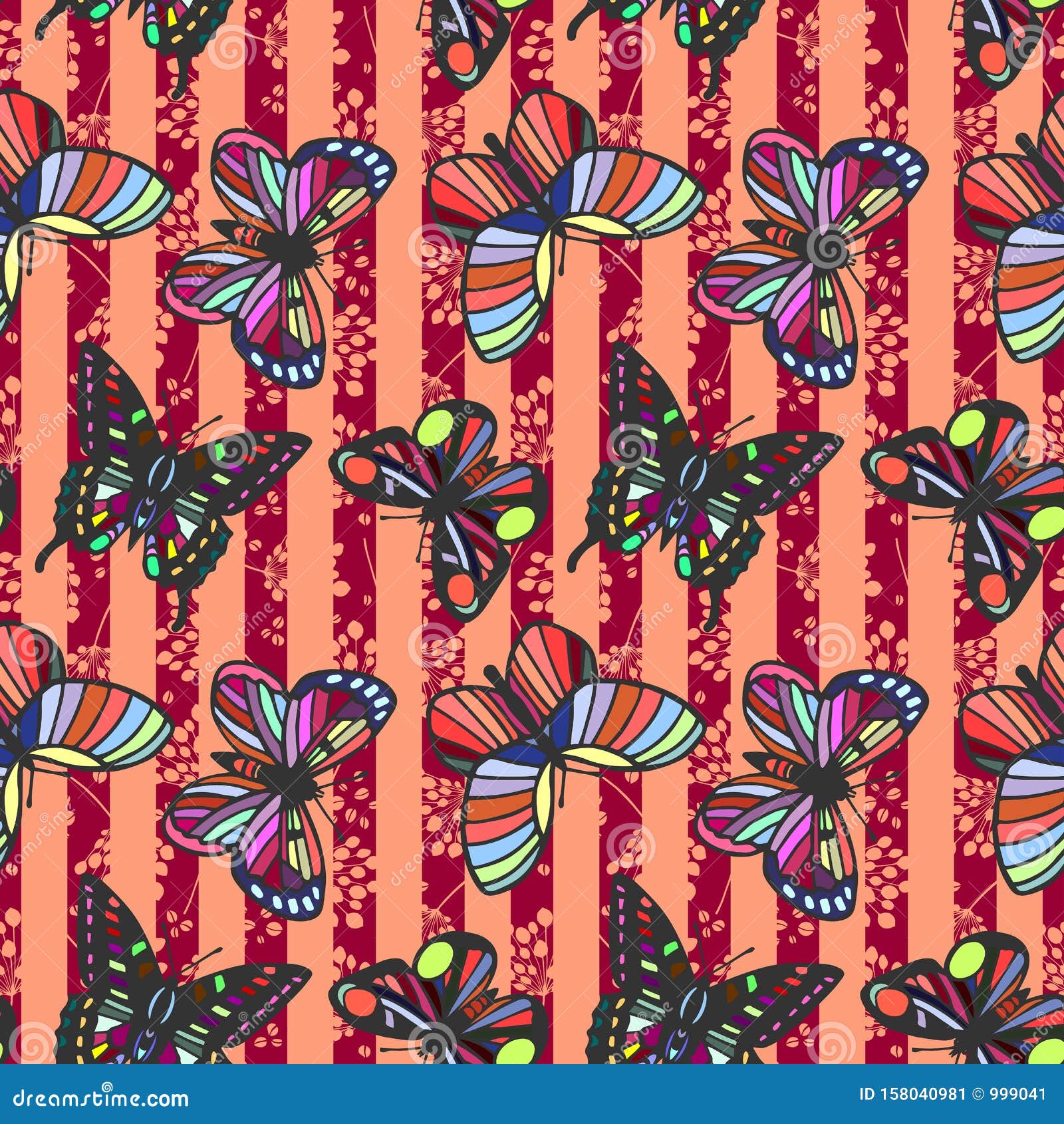 Butterflies Seamless Pattern. Eps10 Vector Illustration. Hand Drawing ...