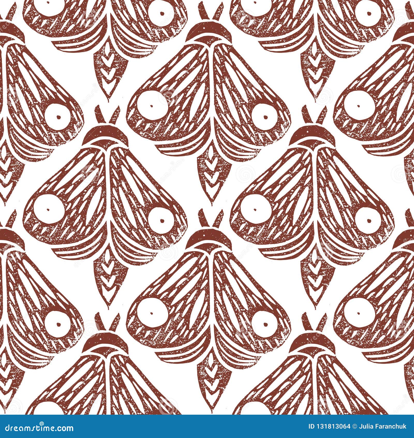 Butterflies. Seamless Pattern. Linocut Handmade Vector Illustration ...