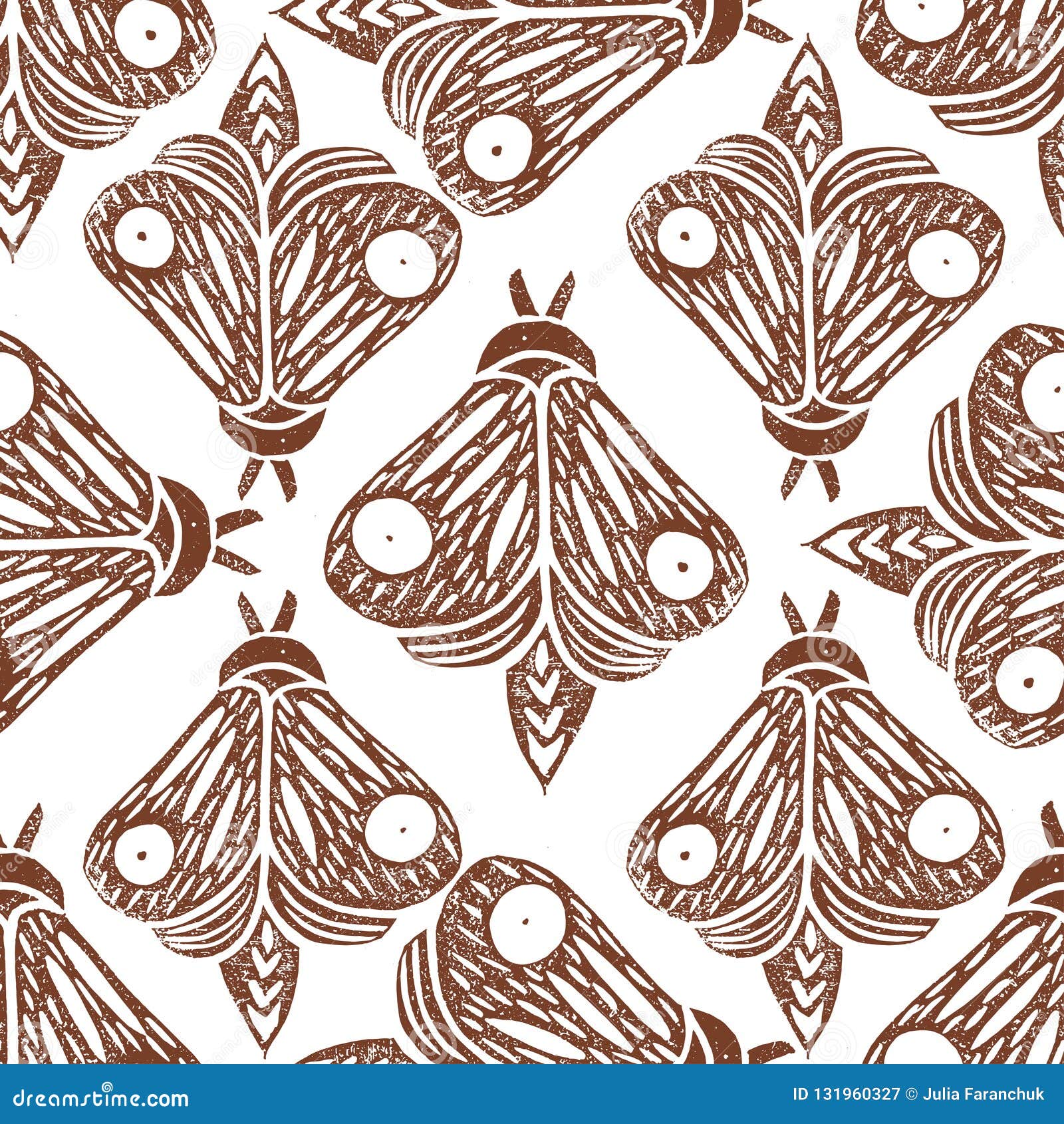 Butterflies. Seamless Pattern. Linocut Handmade Vector Illustration ...
