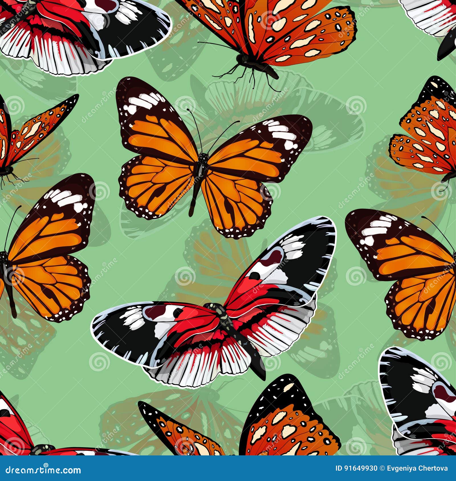 Butterflies Seamless Pattern, Vector Background. Bright Multicolored ...