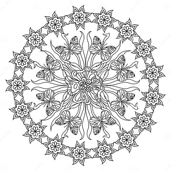 Butterfly Abstract Mandala Zentangle Stock Illustration Illustration