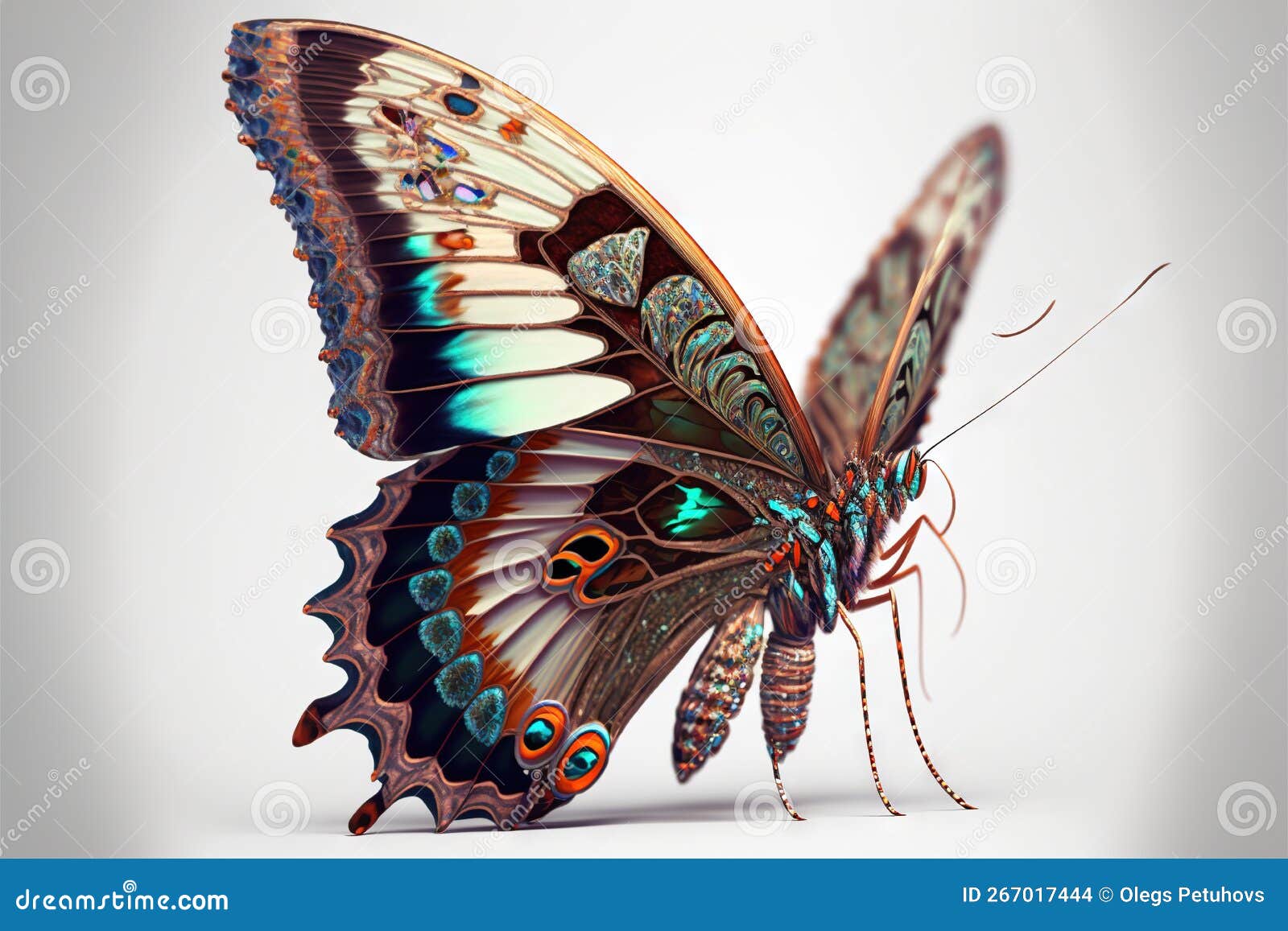 A Butterfly with a Blue and Brown Wings and a White Background with a ...