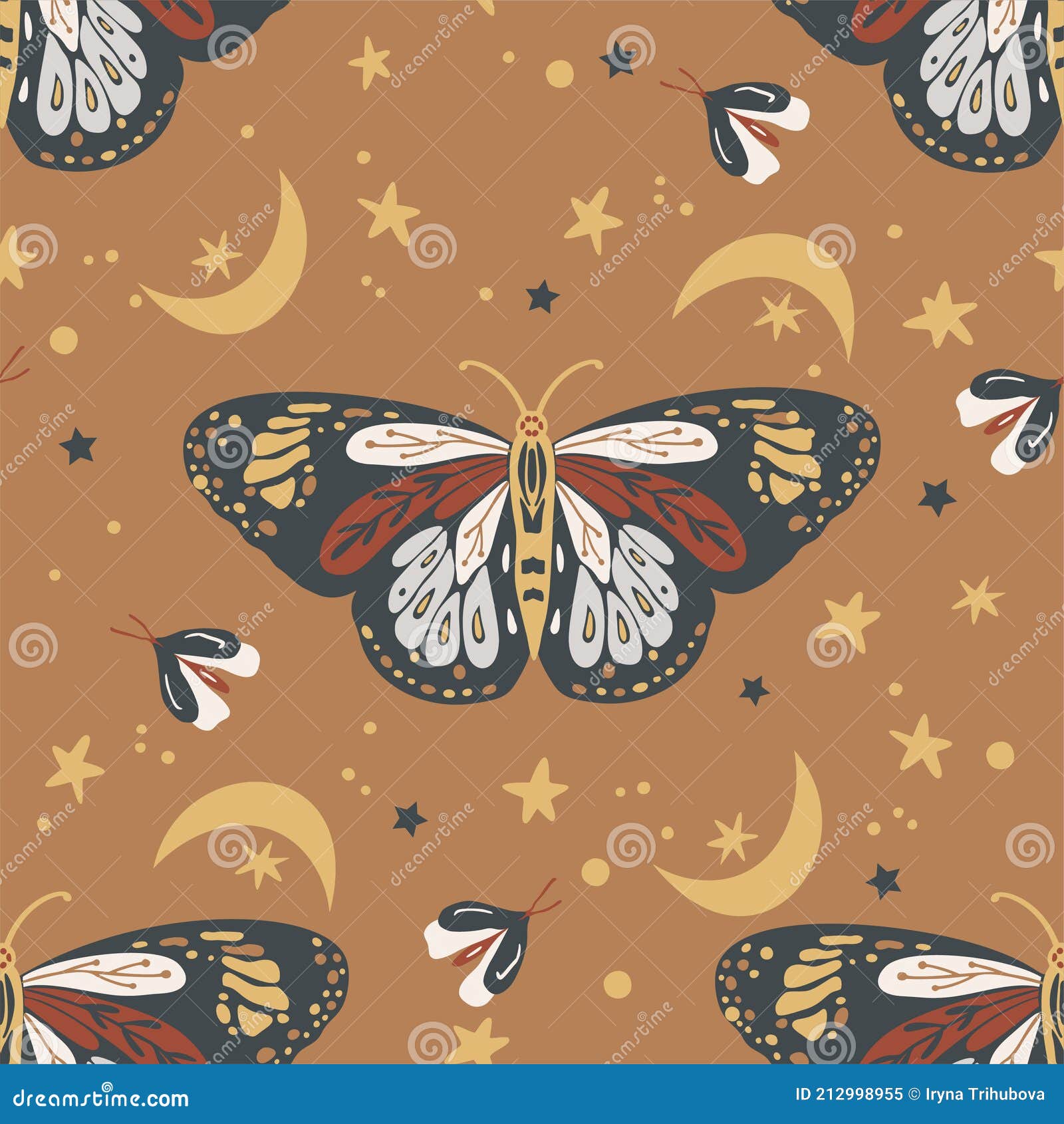 Butterfly Boho Insect Seamless Ethnic Pattern. Stock Vector ...