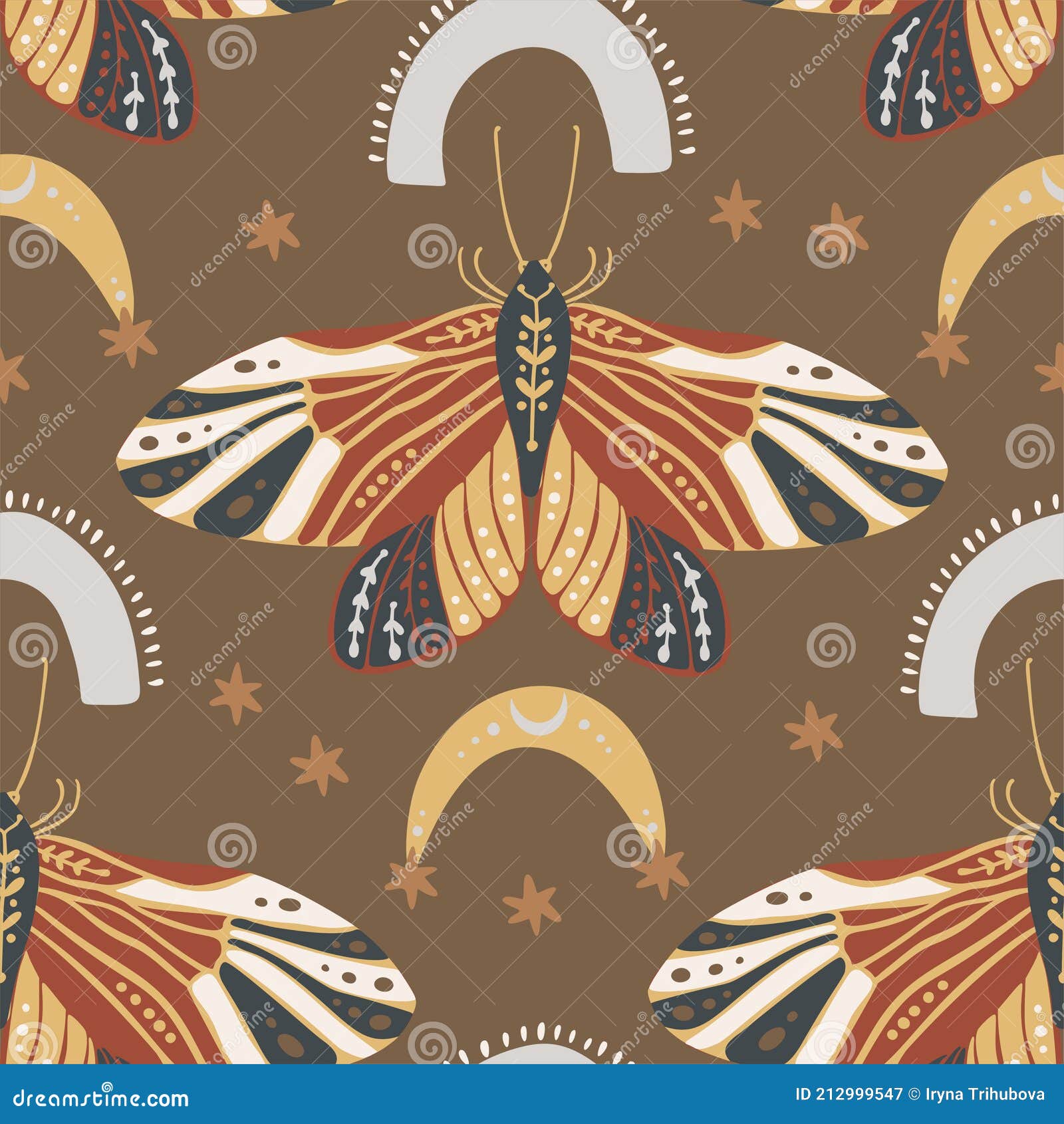 Butterfly Boho Insect Seamless Ethnic Pattern. Stock Vector ...