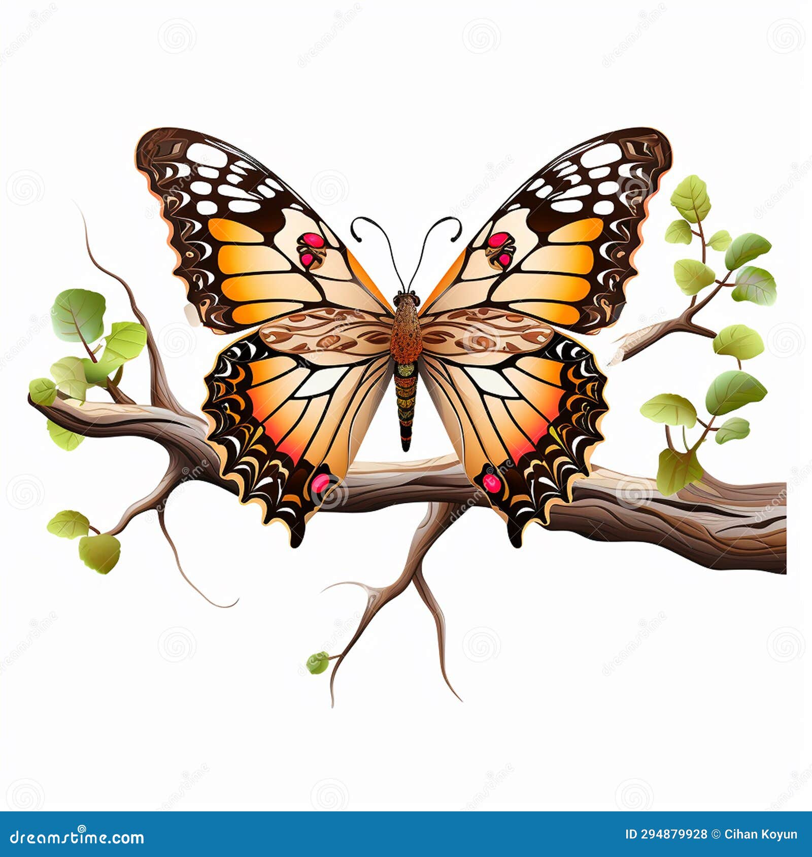 Butterfly on Branches Peaceful Rest Stock Illustration - Illustration ...