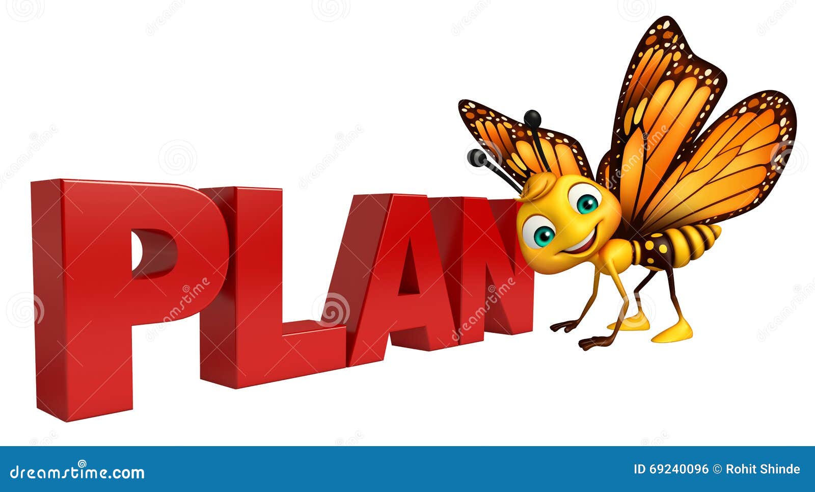 Butterfly Cartoon Character with Plan Sign Stock Illustration ...