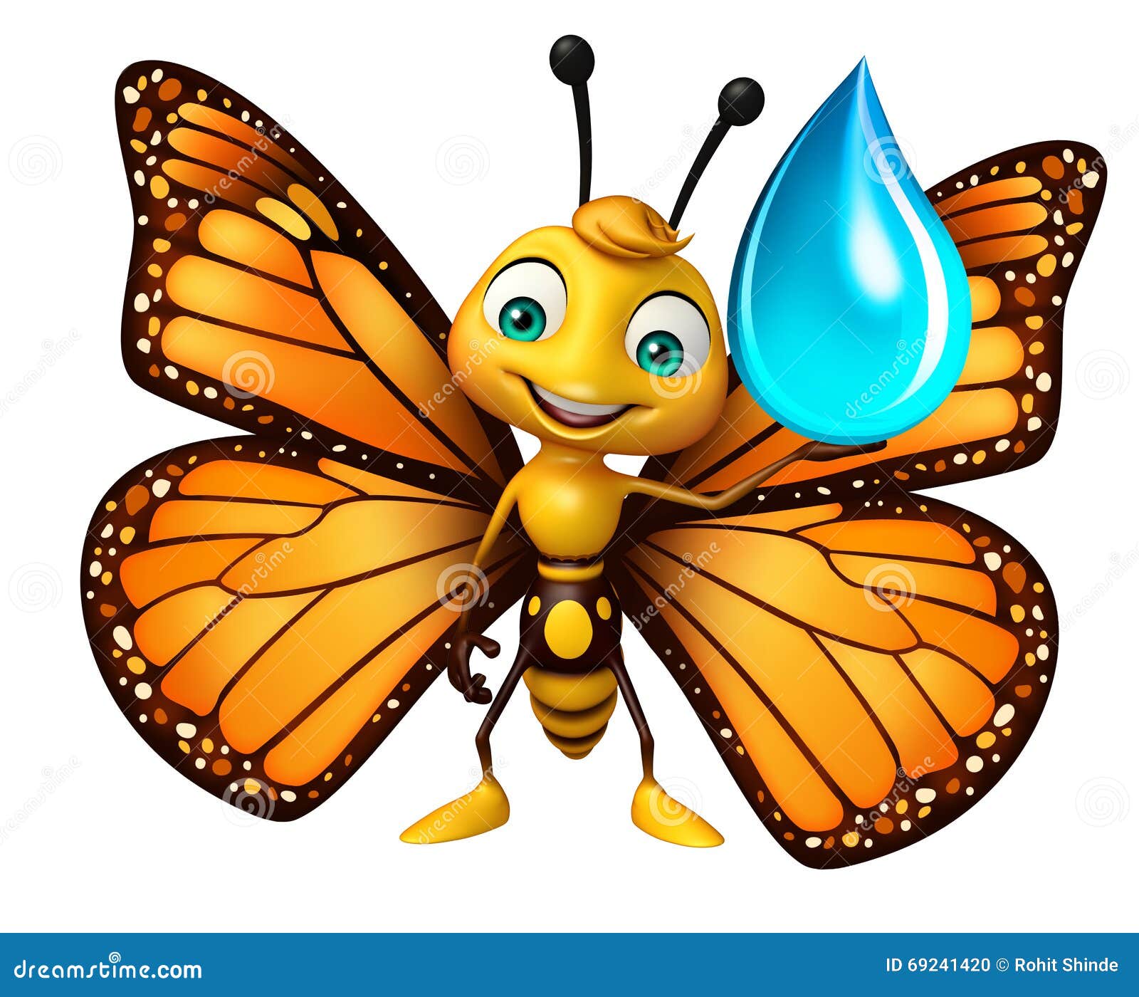 Butterfly Cartoon Character with Water Drop Stock Illustration ...