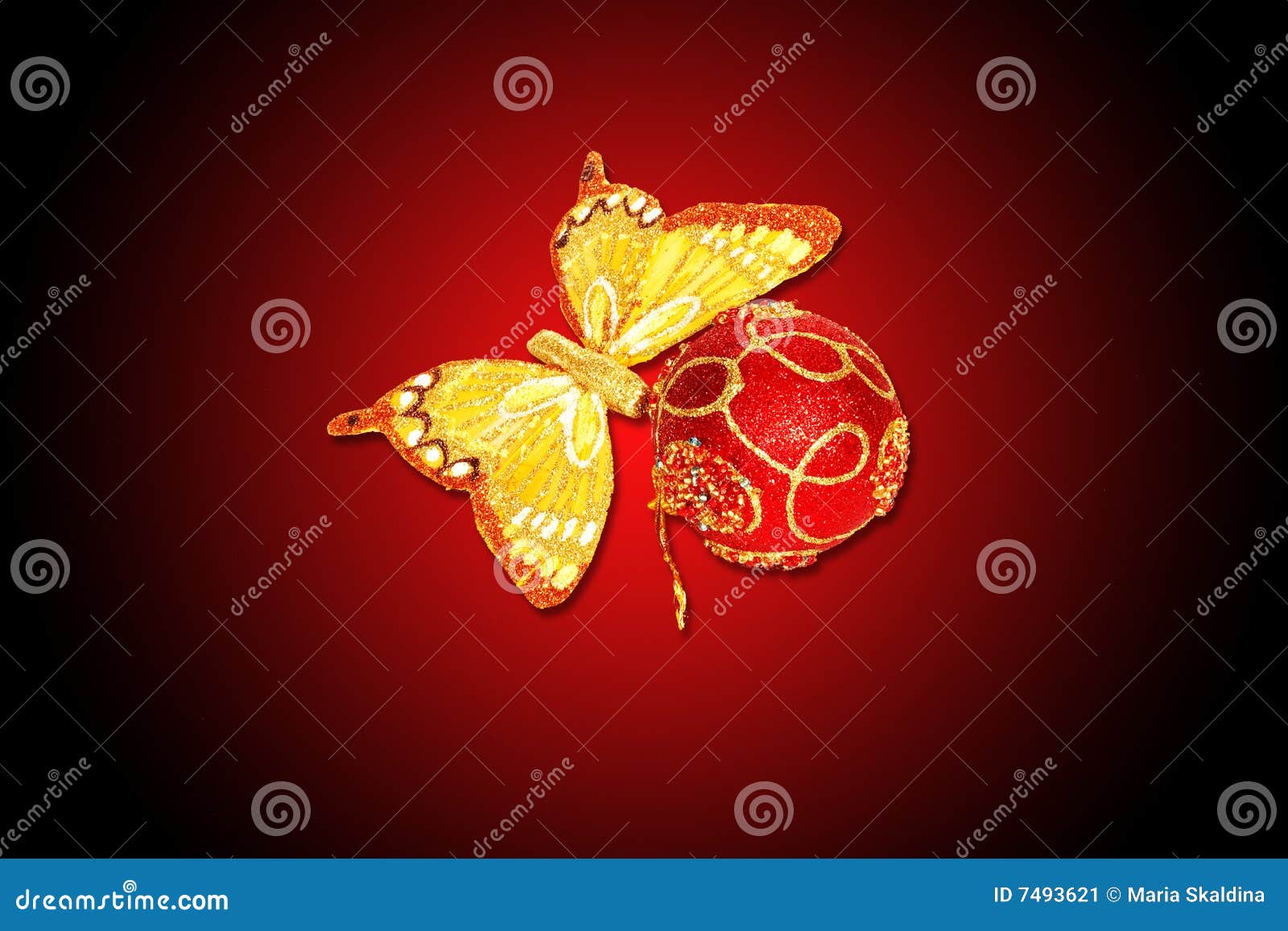 Butterfly and Christmas Decoration Stock Image - Image of gold ...