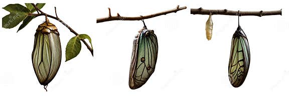 Butterfly Chrysalis Shown from Multiple Angles on a White Background ...