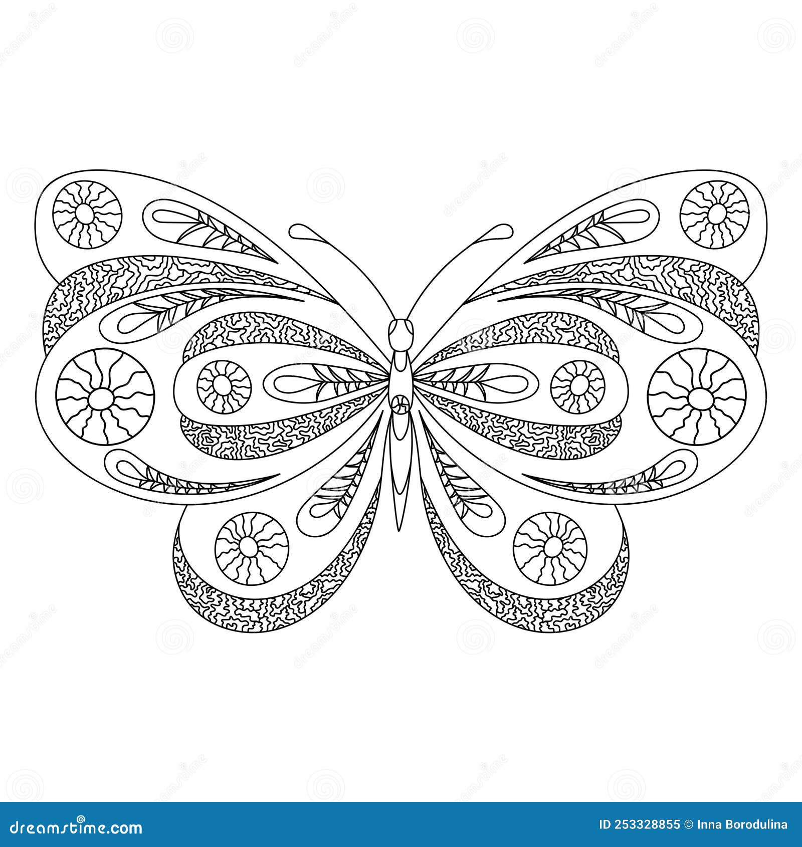 Butterfly Coloring Page For Adults Antistress In Zentangle Style