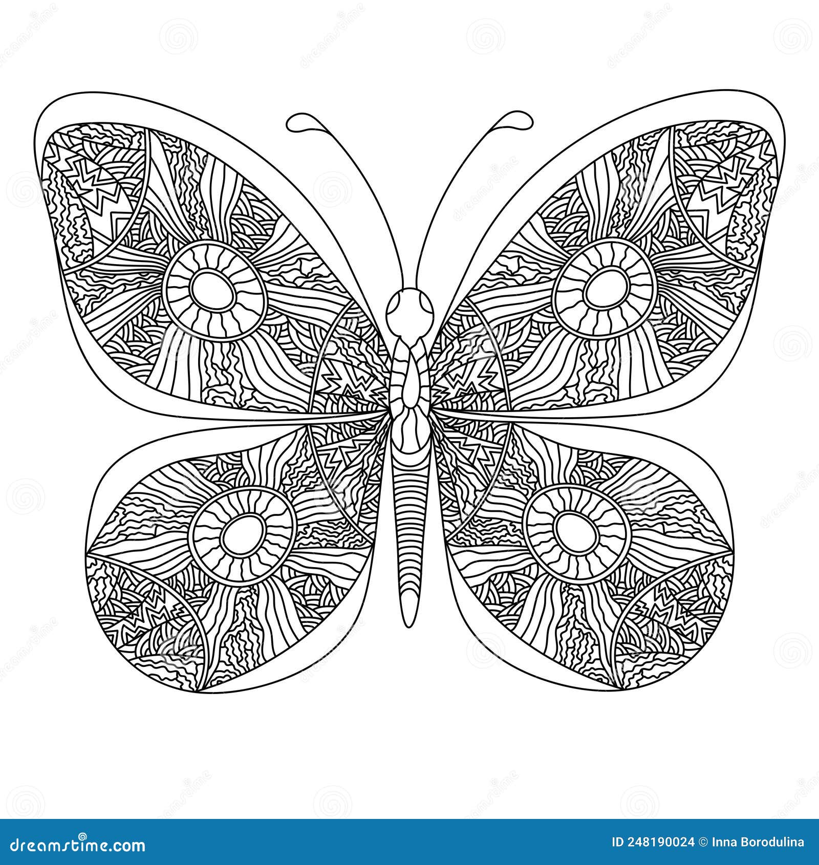 Butterfly Coloring Page In Zentangle Style Stock Vector