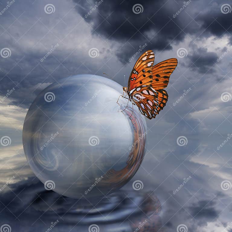 Butterfly on Crystal Ball stock photo. Image of whirlpool - 10932640