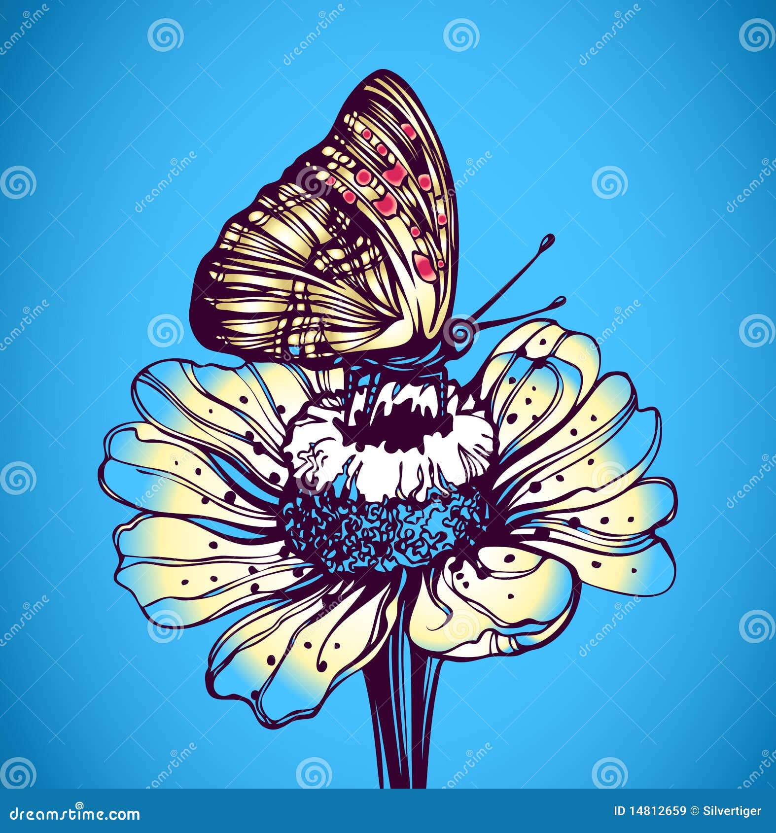 Butterfly on a daisy stock vector. Illustration of close - 14812659