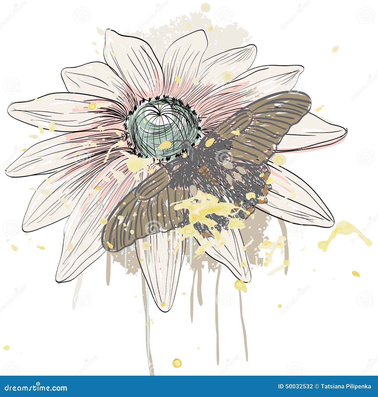 Butterfly and daisy stock vector. Illustration of messy - 50032532