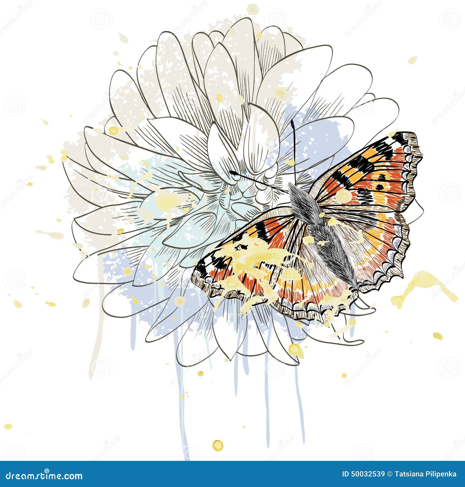 Butterfly and daisy stock vector. Illustration of retro - 50032539