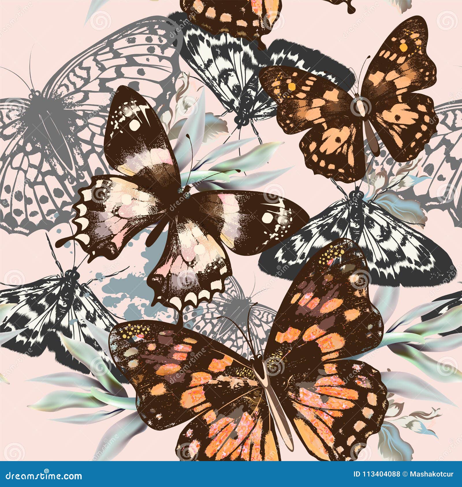 Butterfly Design Pattern in Vintage Stock Vector - Illustration of ...
