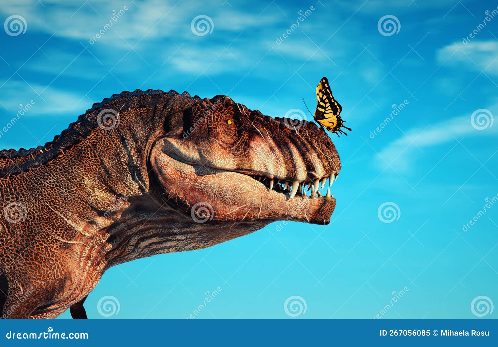 Butterfly on a dinosaur stock illustration. Illustration of history ...