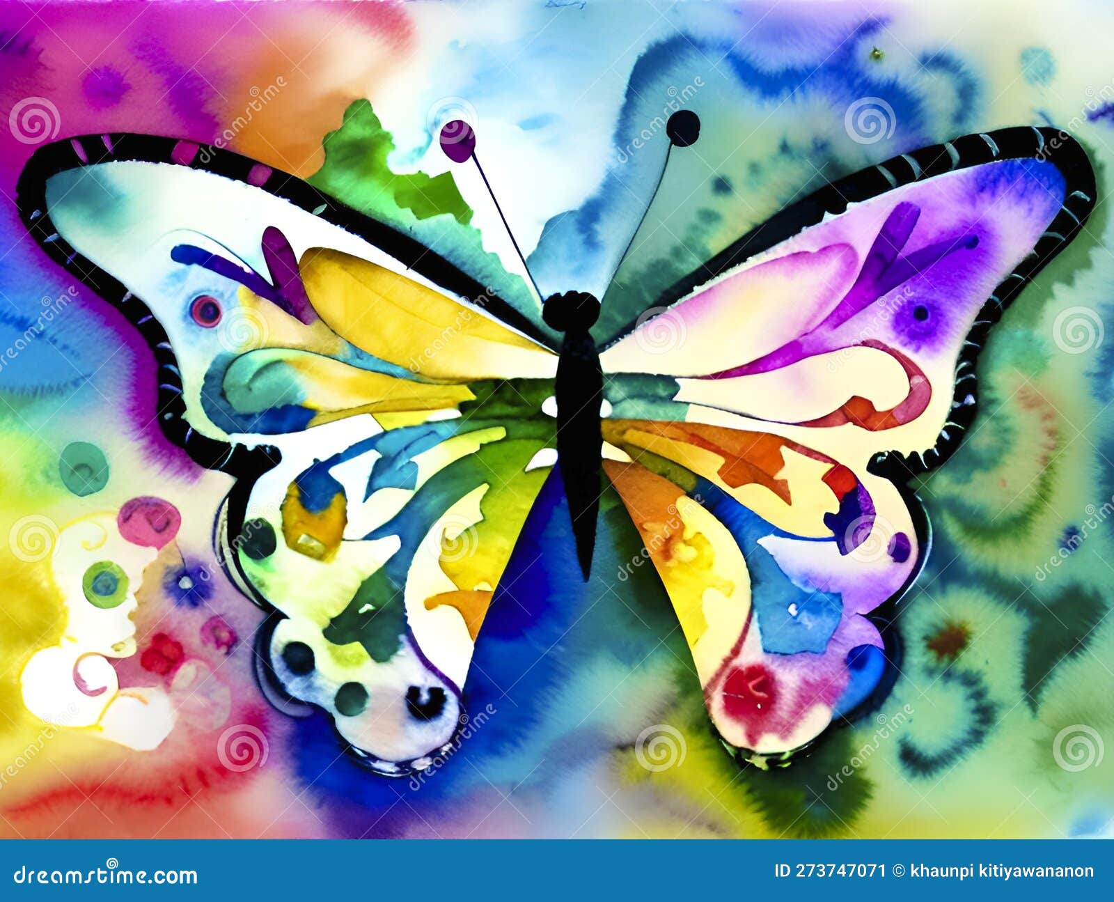 Butterfly Drawing on a Colorful Background Stock Illustration ...