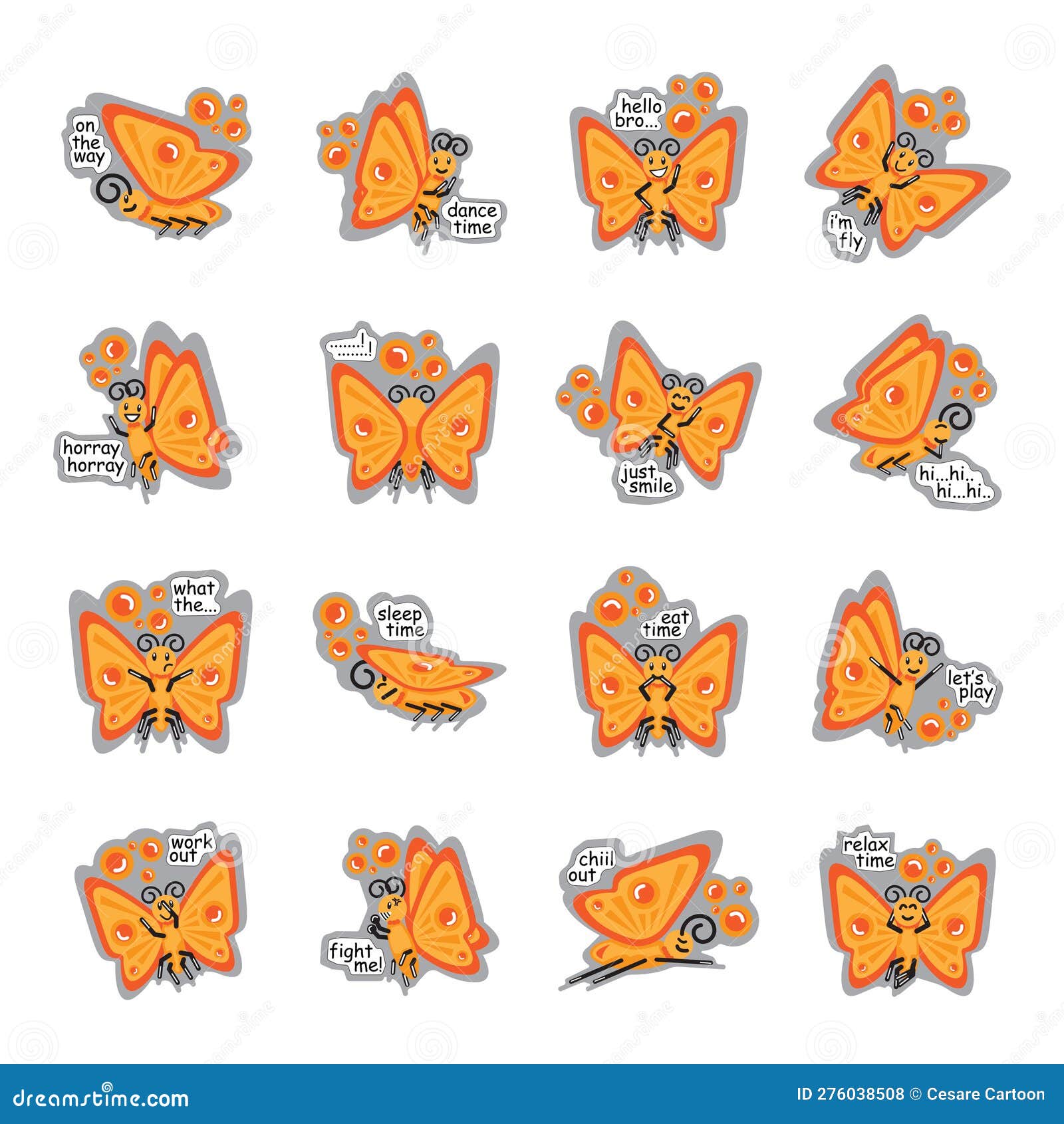 Butterfly emoticon set stock vector. Illustration of sticker - 276038508