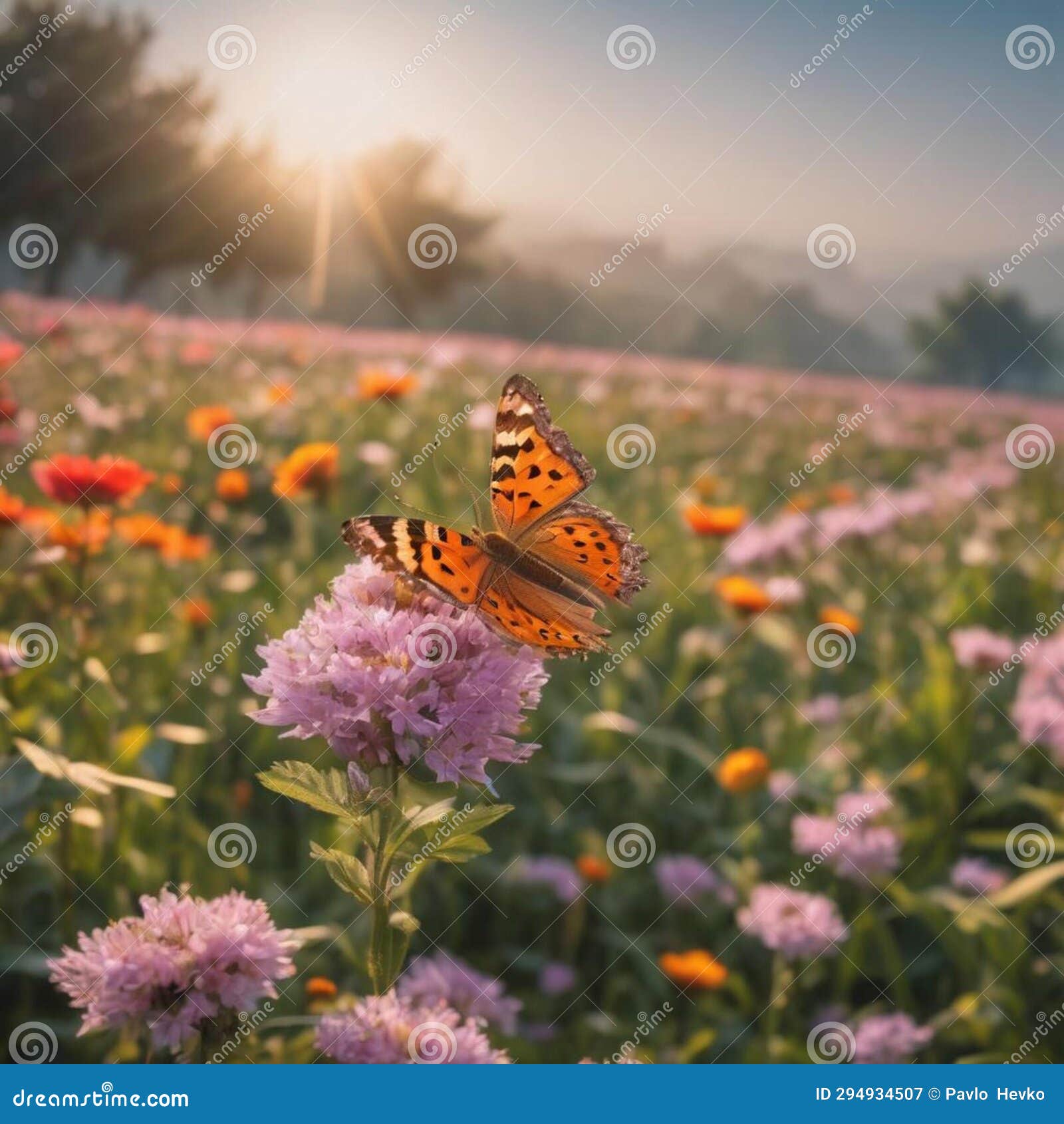 A Butterfly in a Field of Flowers Stock Image - Image of meadow, field ...