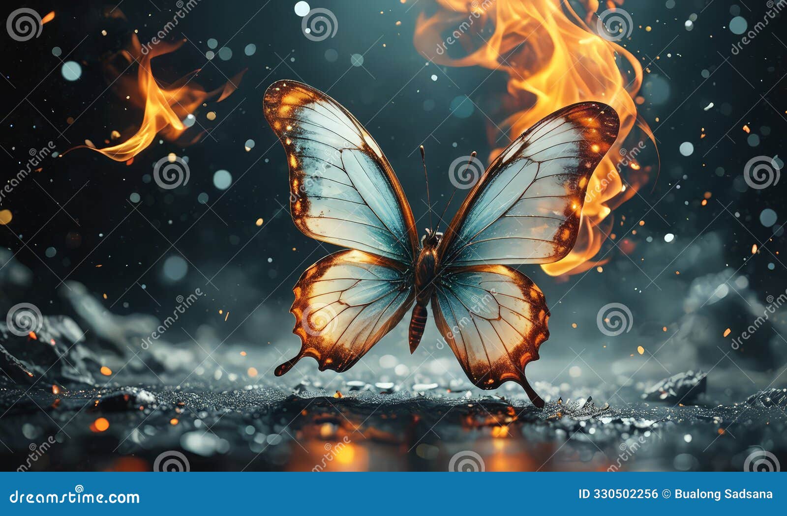 Butterfly with Fire in the Background Stock Illustration - Illustration ...