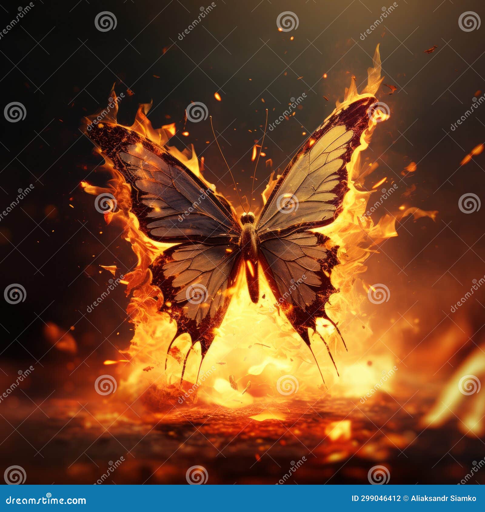 A Butterfly on Fire with Flames Stock Illustration - Illustration of ...