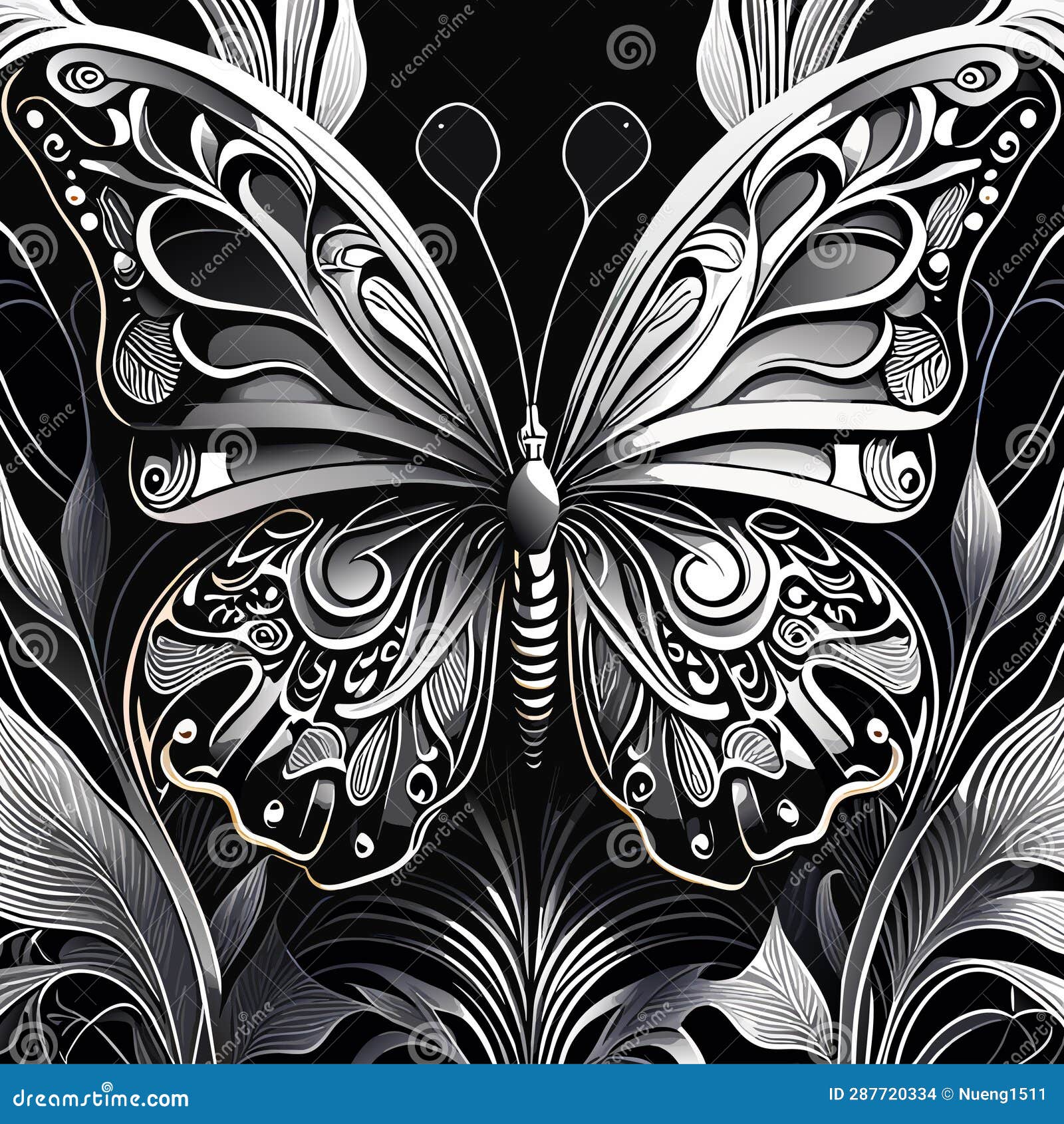 Butterfly in Flower Pattern Seamless Background Illustrations Stock ...