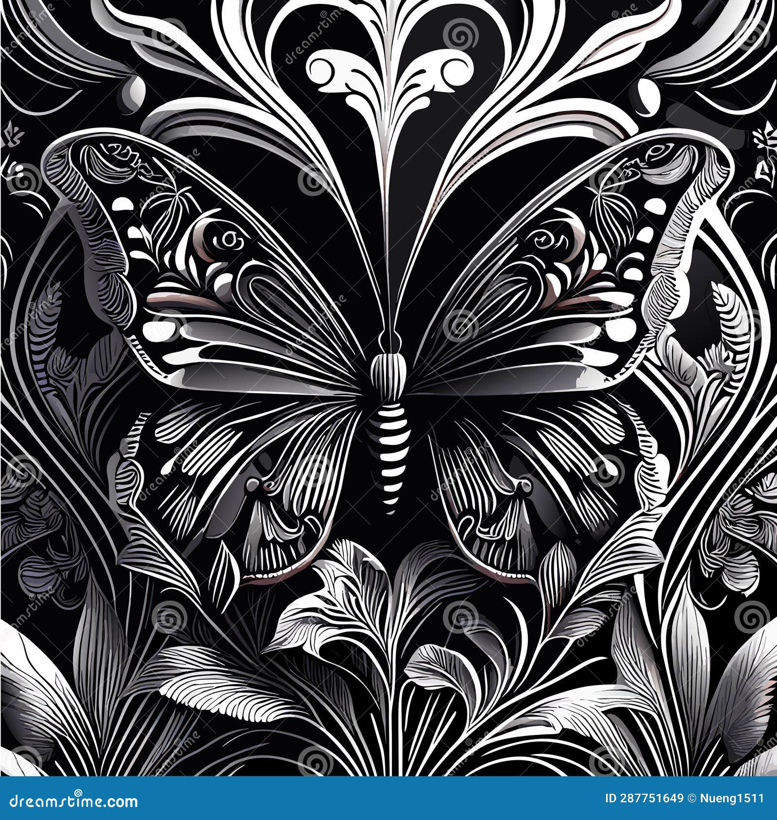 Butterfly in Flower Pattern Seamless Background Illustrations Stock ...