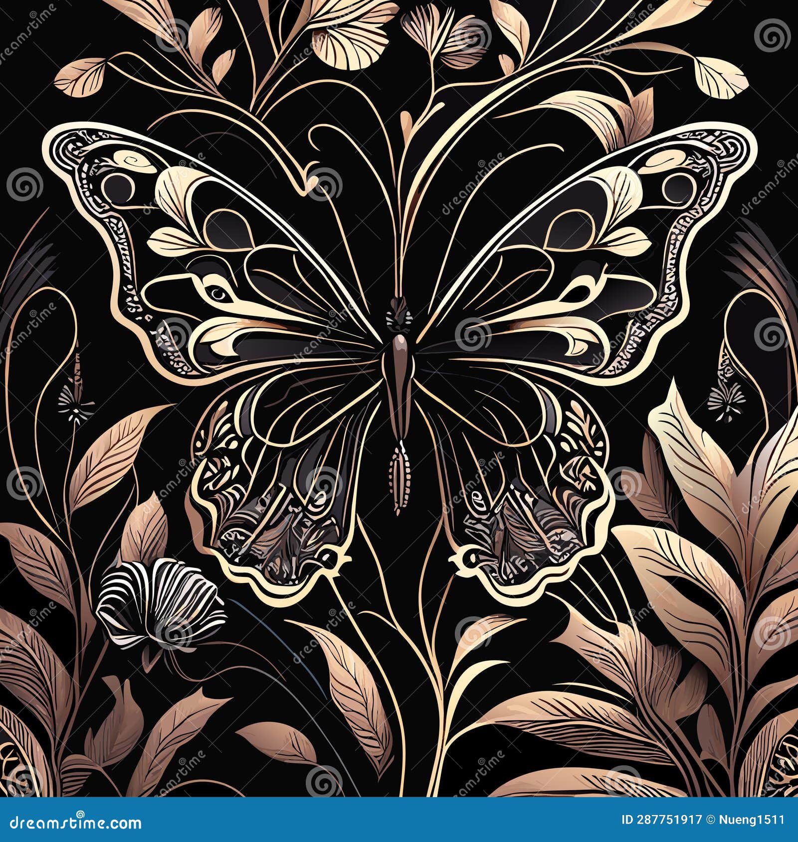 Butterfly in Flower Pattern Seamless Background Illustrations Stock ...