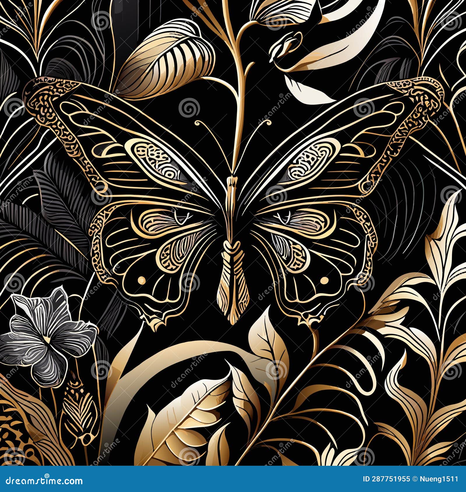 Butterfly in Flower Pattern Seamless Background Illustrations Stock ...
