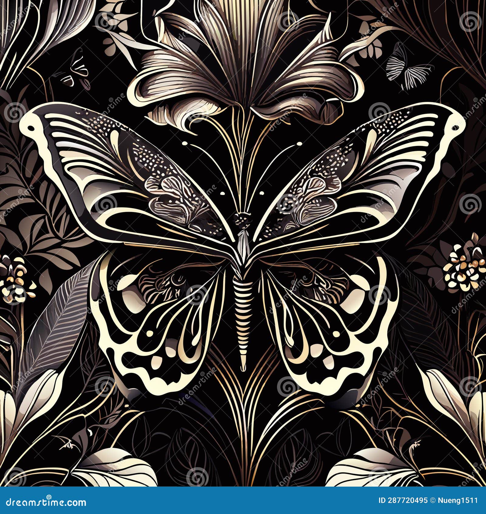 Butterfly in Flower Pattern Seamless Background Illustrations Stock ...