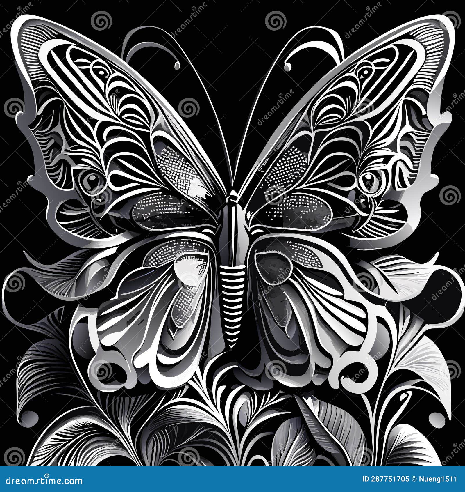 Butterfly in Flower Pattern Seamless Background Illustrations Stock ...