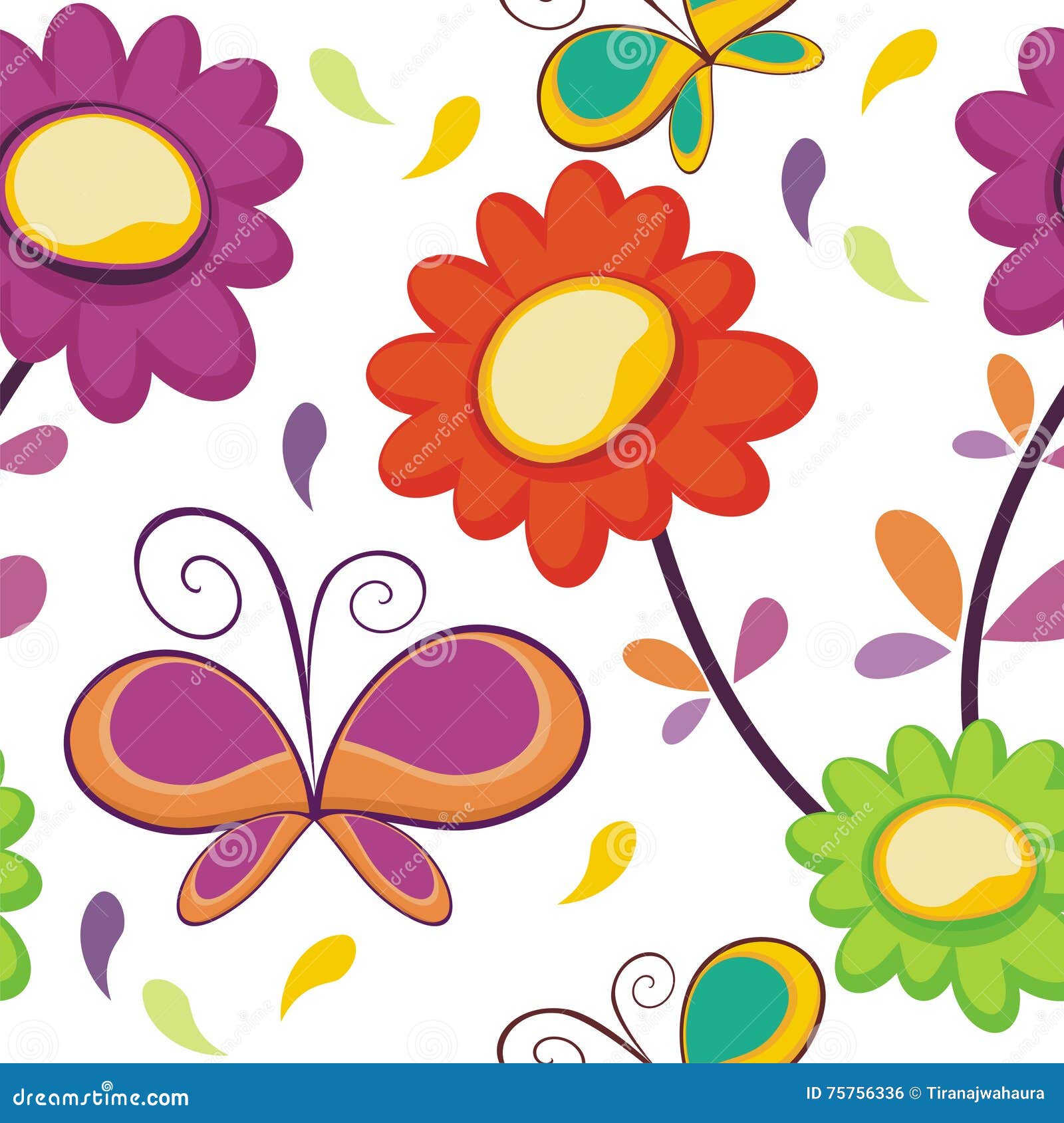 Butterfly and Flower Seamless Pattern Design Stock Vector ...